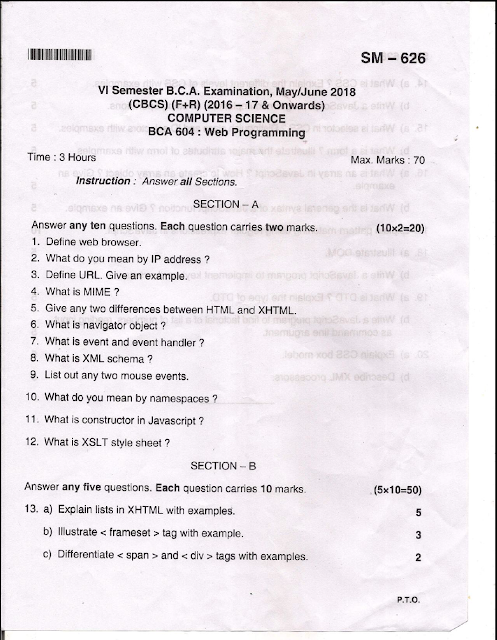 Bangalore University B.c.a. Computer Science Bca 604 : Web Programming May/June 2018 Question ...