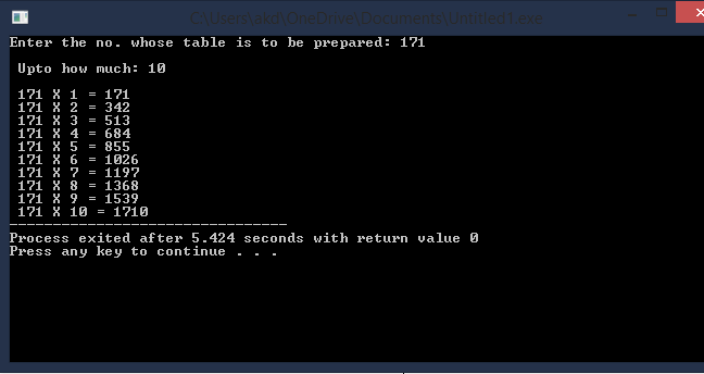 C program to make a table of multiplication - Code X