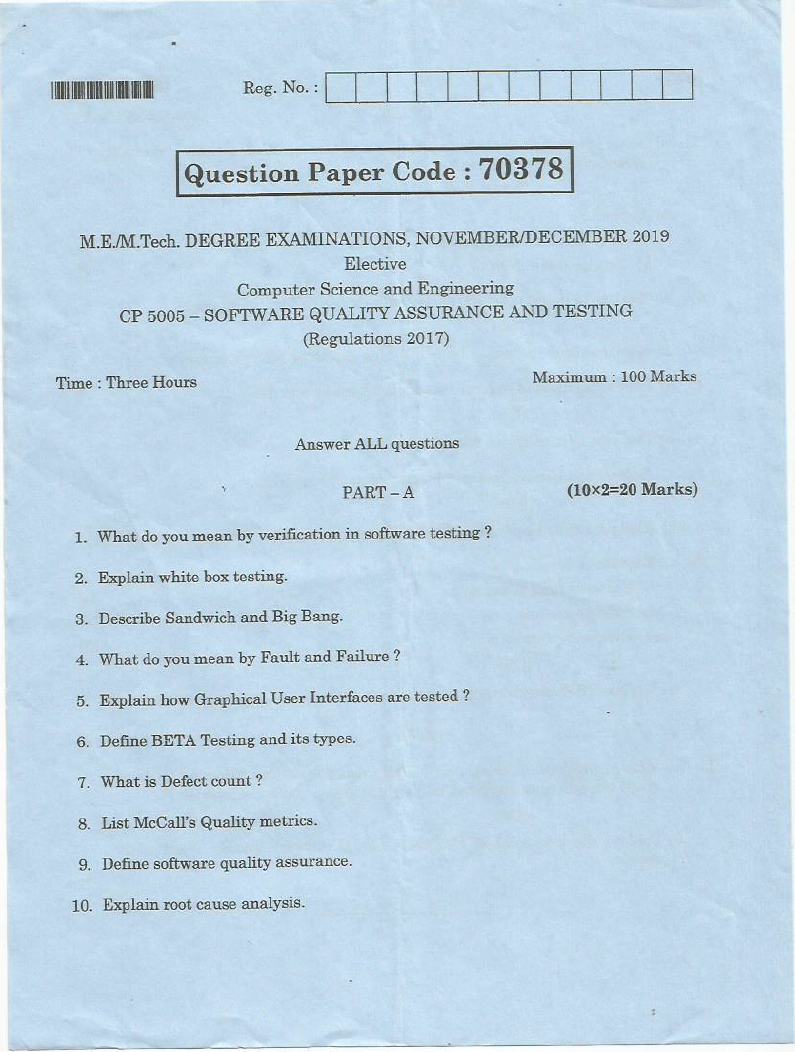 Anna University CP 5005-SOFTWARE QUALITY ASSURANCE AND TESTING November ...