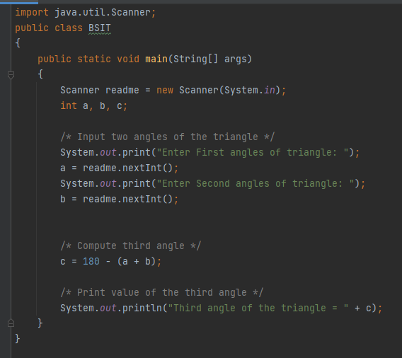 Write A Java Program To Input Two Angles From The User And Find The Third Angle Of The Triangle