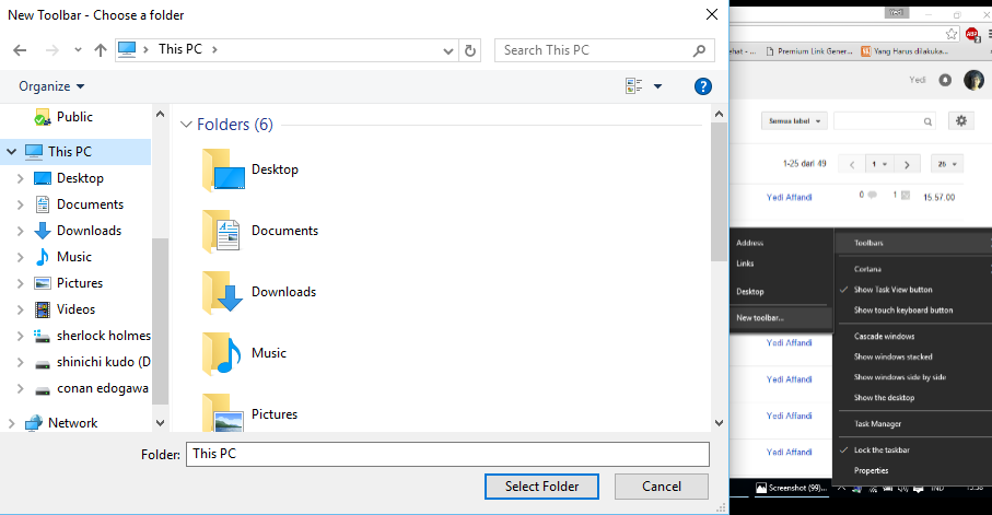 Cara Mudah Membuat Shortcut Folder di Taskbar Windows