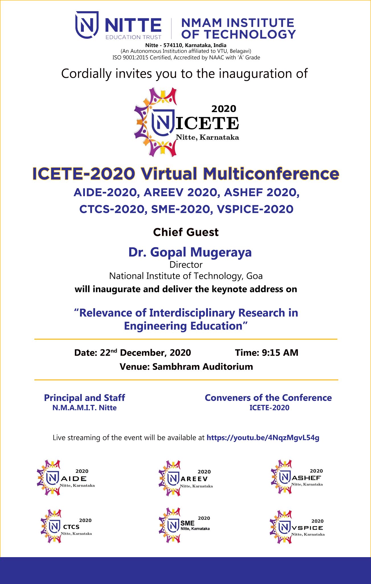 Nitte: Invitation | ICETE 2020 | NMAMIT