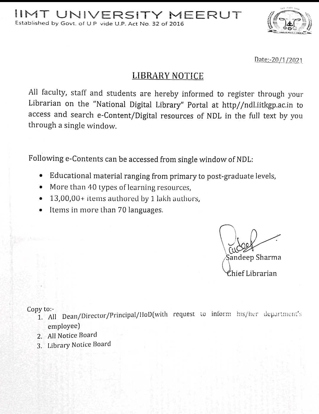 E-Library: Library Notice