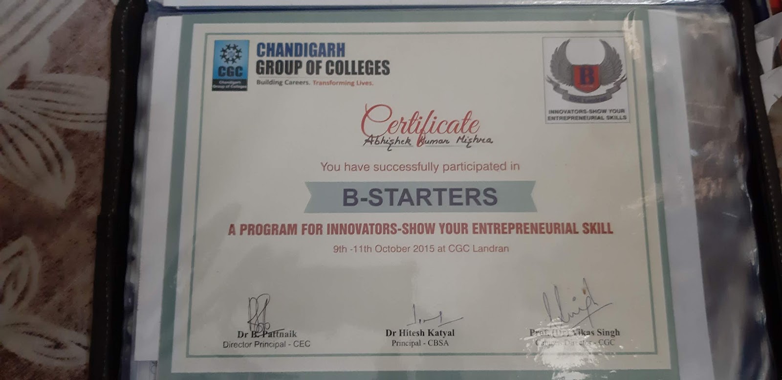 Abhishek nandan mishra: B starters certificate