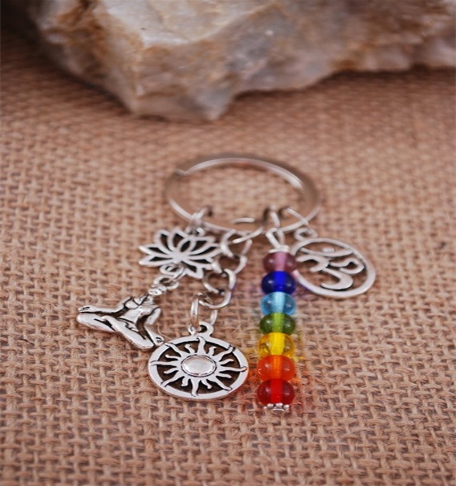 Morphia's Magic Jewels: Rainbow Beaded Chakra Yoga Silver Keychain ...