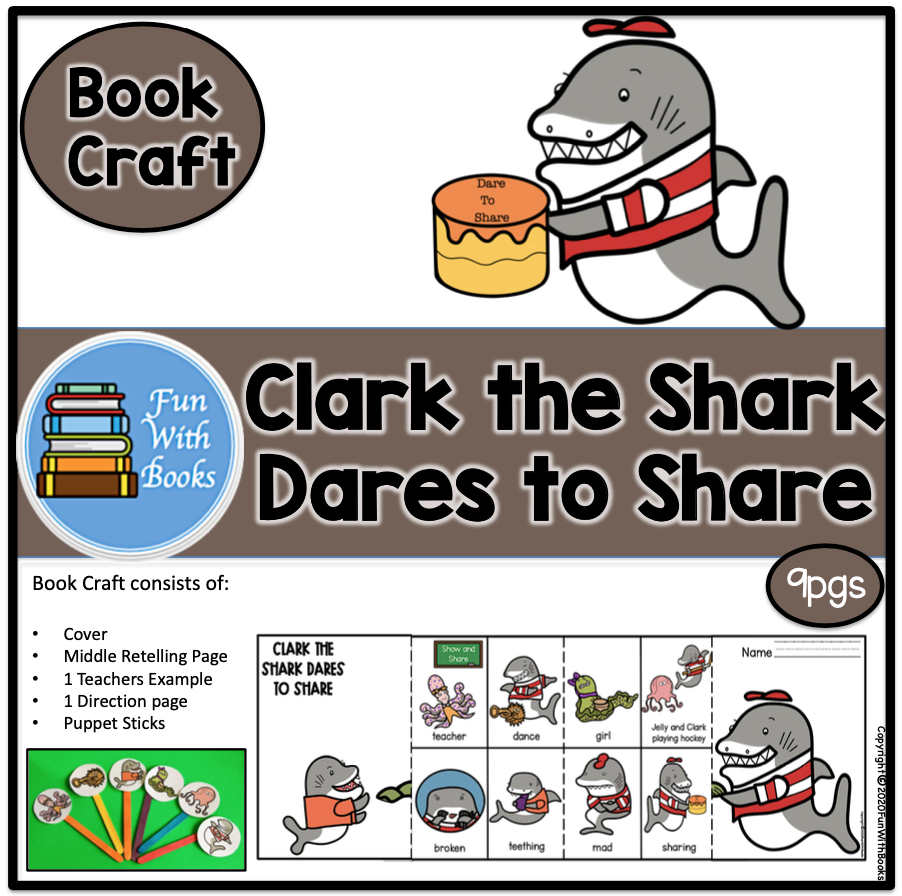 CLARK THE SHARK DARES TO SHARE BOOK CRAFT AND STUDENT PUPPET STICKS ...