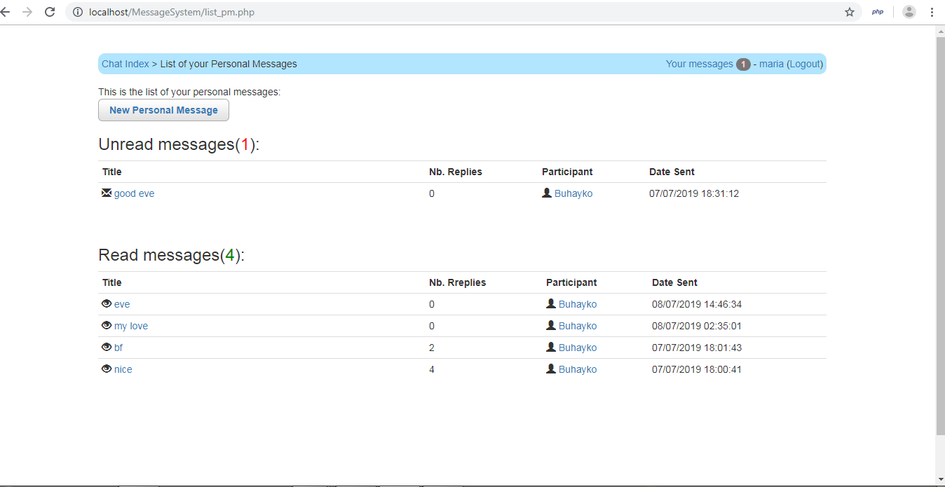 Message System Using PHP/Mysqli