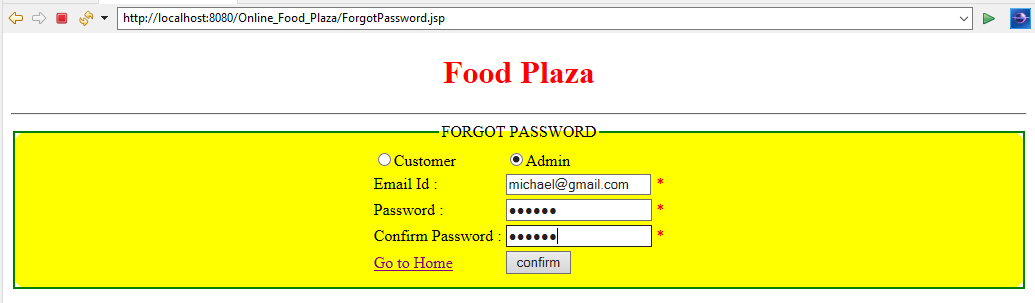 Online Food Ordering System Project using JSP and Servlet and MySQL
