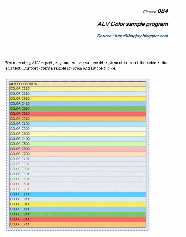 ABAP Tip Note ABAP TIP ALV Color Sample Program ABAP Tip Note ABAP TIP ALV Color Sample Program
