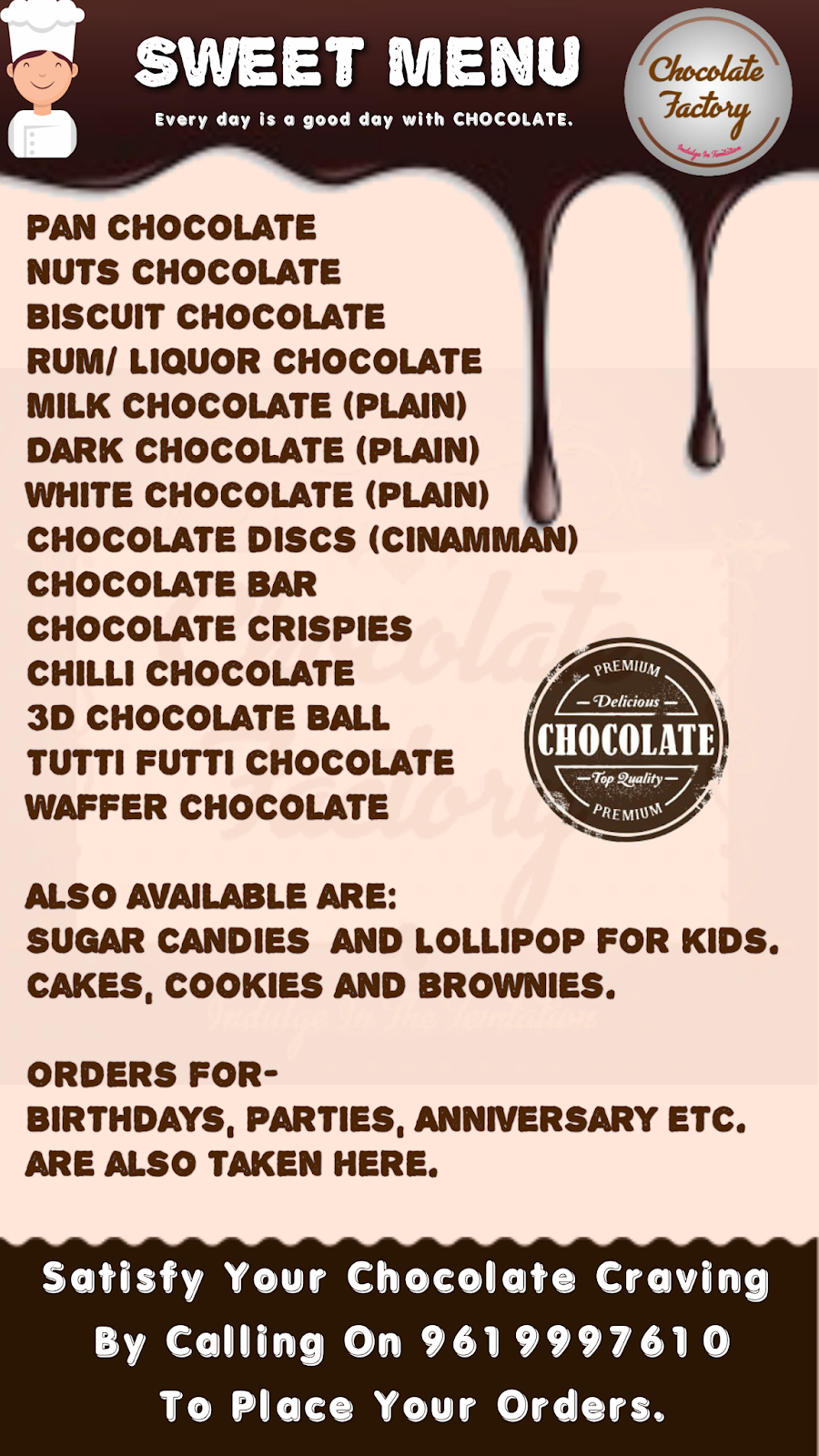 Chocolate Factory: Menu