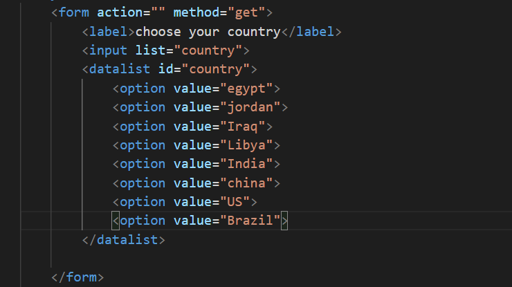 عنصر قائمة البيانات datalist في لغة Html - مدرسة الويب web school