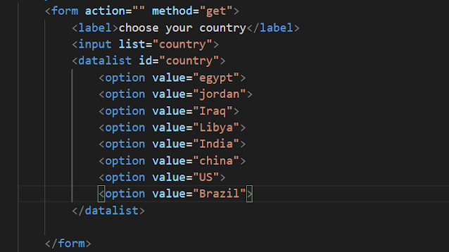 عنصر قائمة البيانات datalist في لغة Html - مدرسة الويب web school