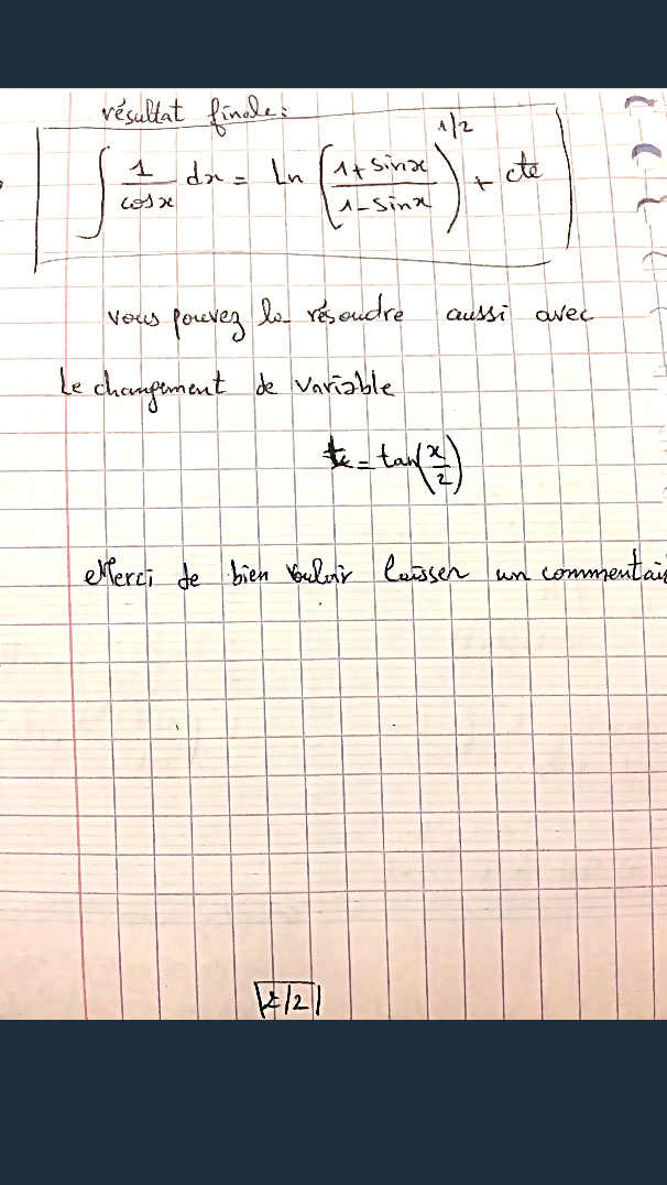 primitive de 1/cos(x) #intégrale de 1/cos(x) trés facile - Get formed ...