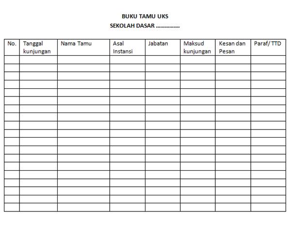 Contoh Format Buku Tamu UKS SD - Dokumen Sekolah Dasar