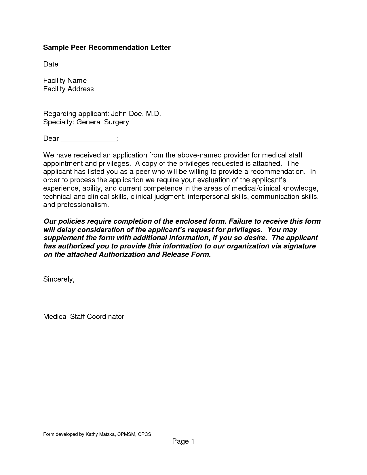 General Recommendation Letter - Formal Letters