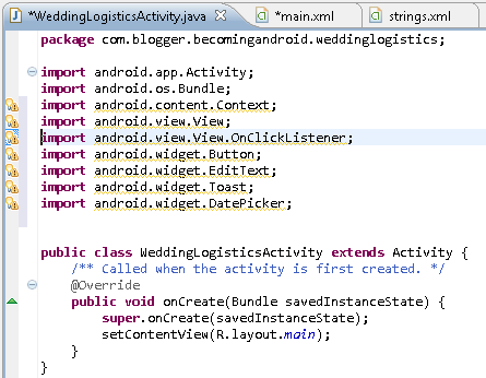Becoming Android: Code: Import, Activity, Extend