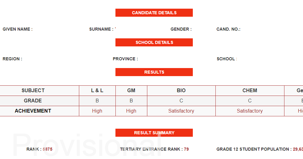Rank, Tertiary Entrance Rank and PNG Tertiary Selections - Tech Pacific