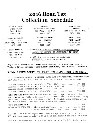 Moving To & Living in Okinawa, Japan: 2016 Road Tax Collection Schedule