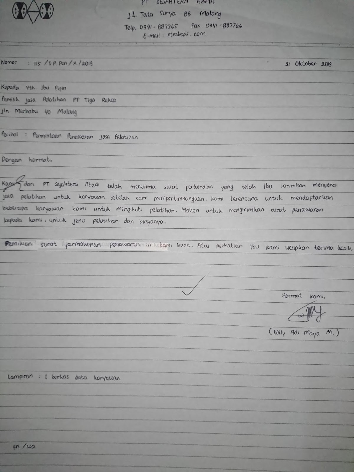 Wily Adi: Contoh dan Tata Cara Menulis Surat Bisnis