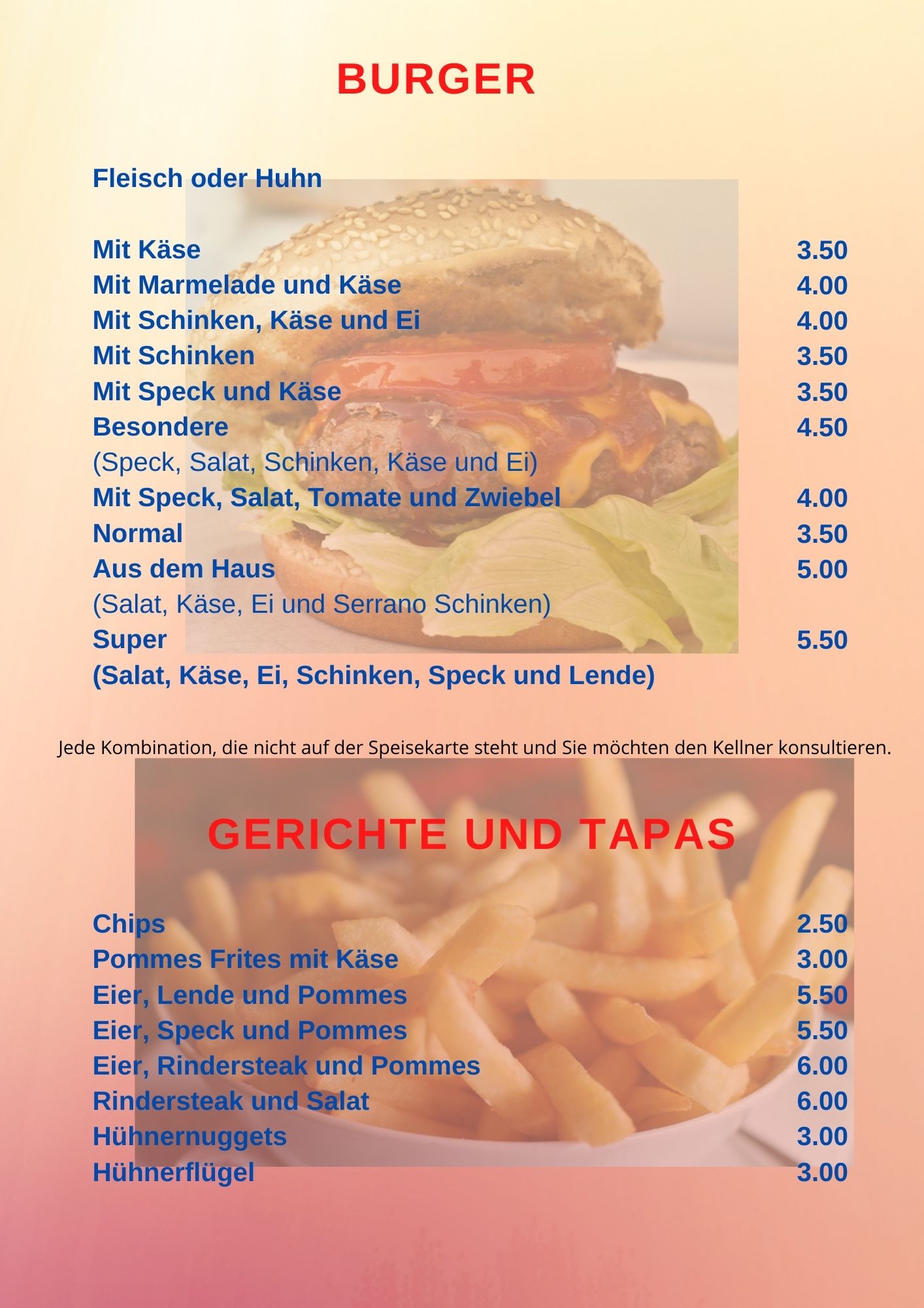 Deutsche Speisekarte