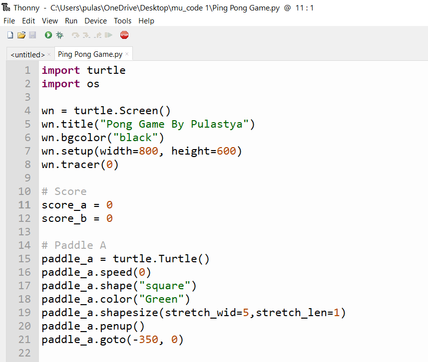 Ping Pong Game in Python