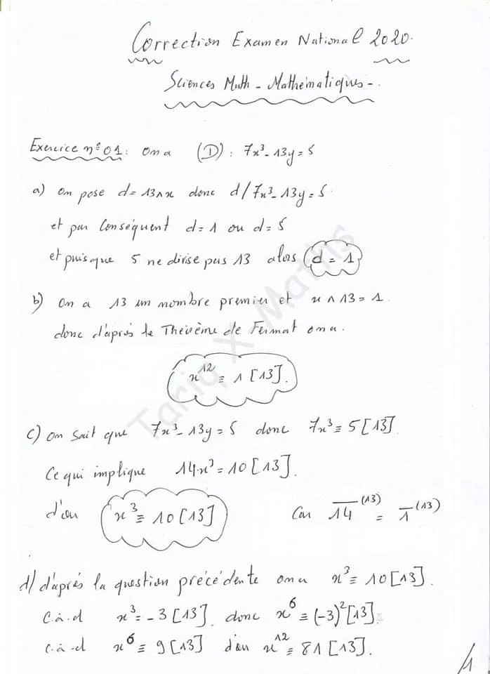 Correction Examen national 2020-sciences math-Mathématiques