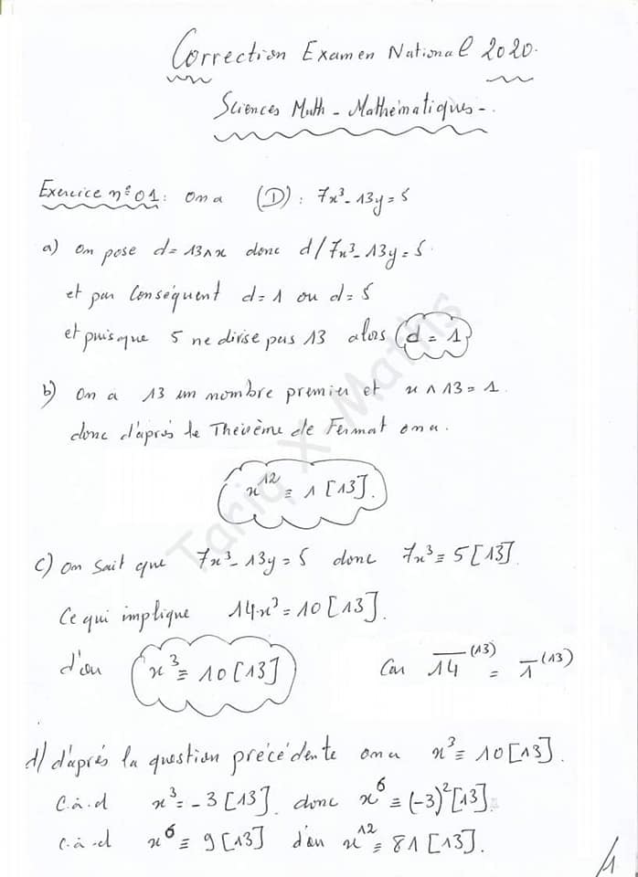 Correction Examen national 2020-sciences math-Mathématiques