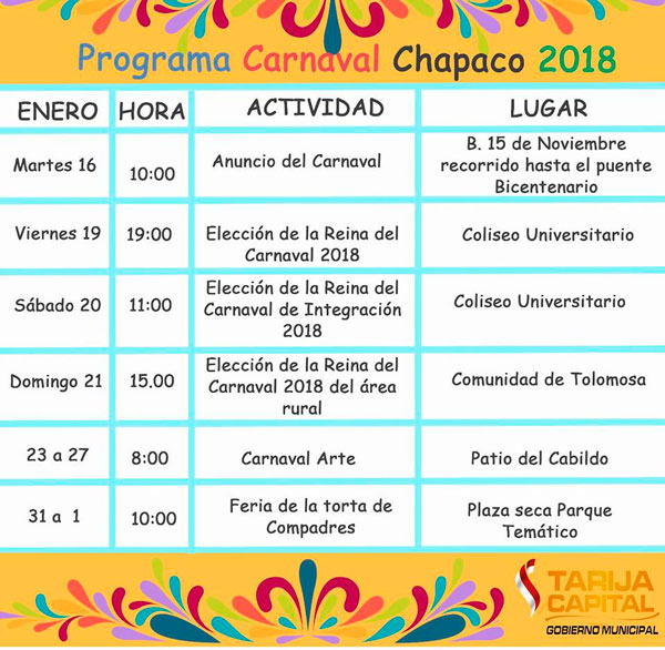 PROGRAMA OFICIAL CARNAVAL CHAPACO 2018