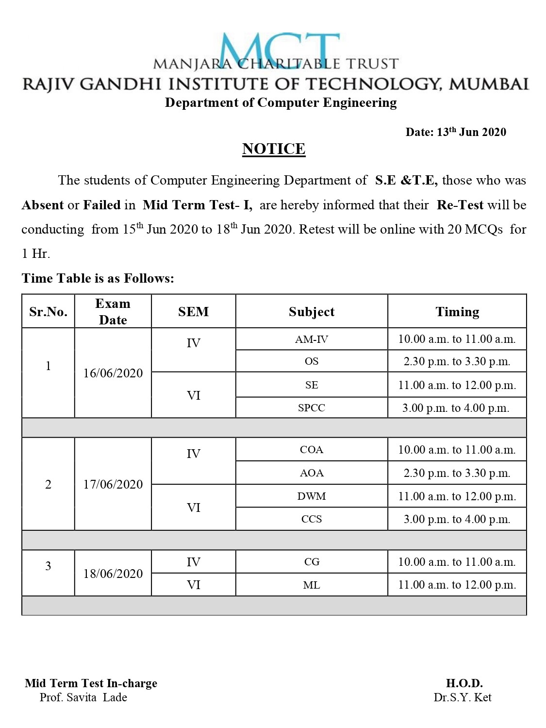 Computer Engineering MCT'S RGIT - MUMBAI: S.E & T.E. Mid Term Test- I ...