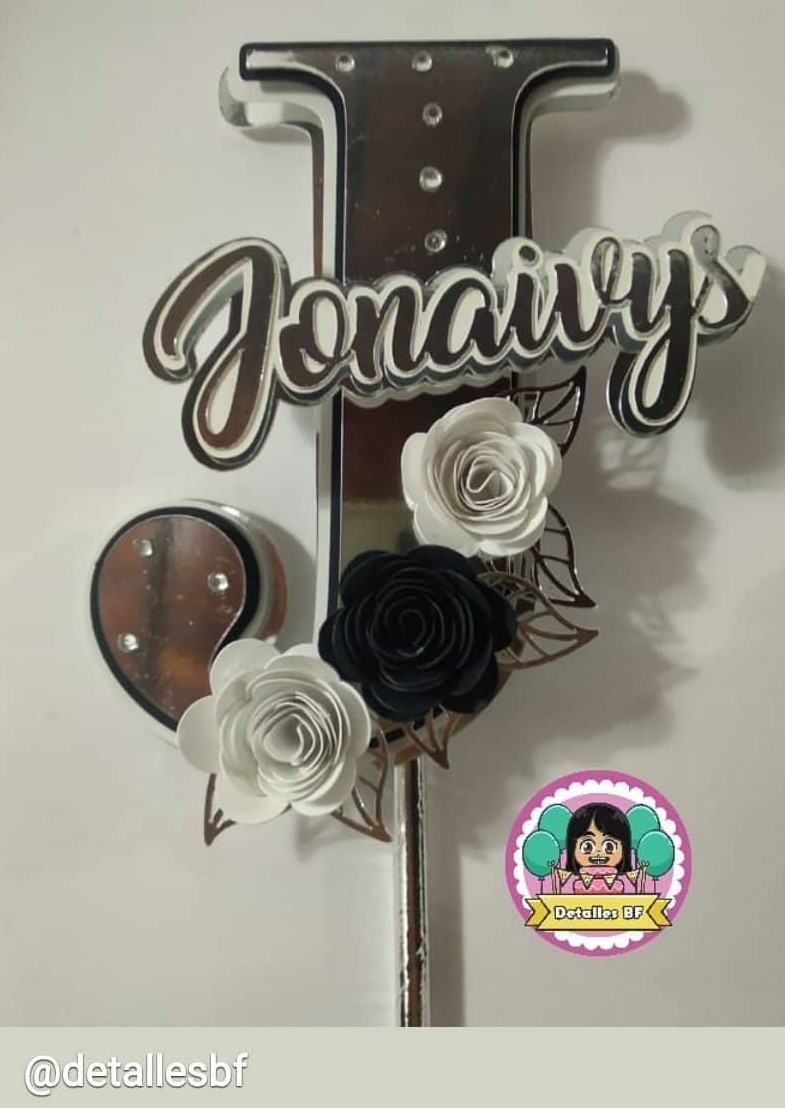 Letra J 3D Flores Jonaivys - Mis Toppers Tus Toppers