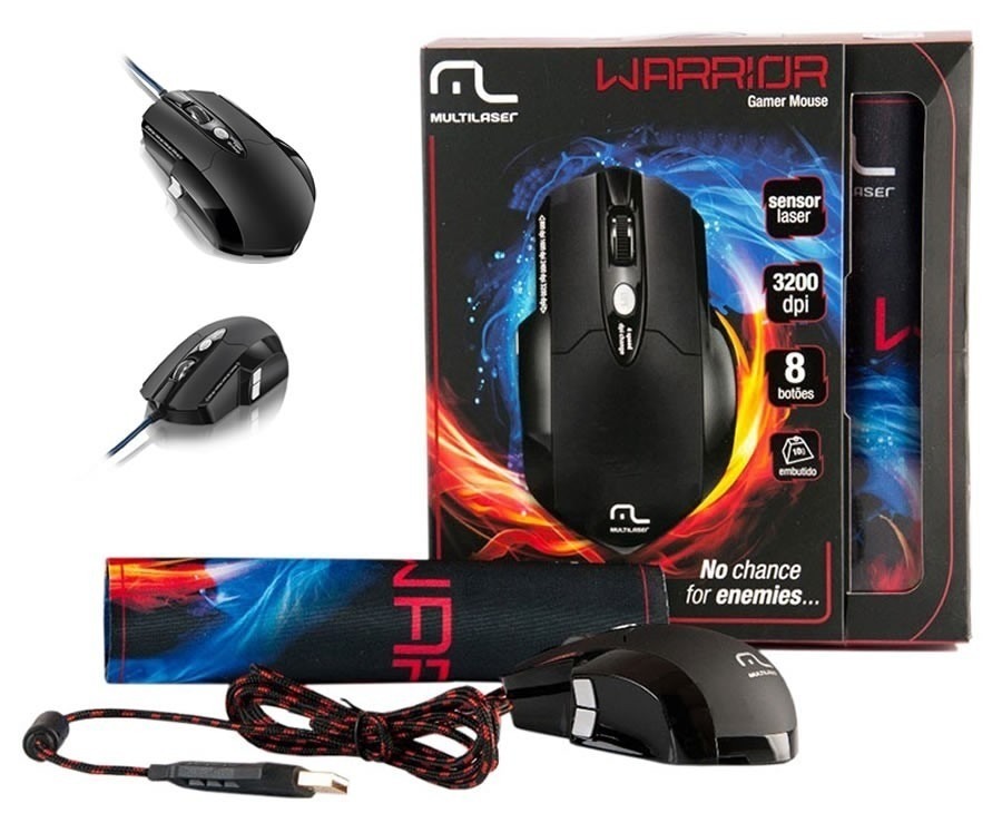 Mouse Warrior Gamer Com 8 Botoes 3200 Dpi Multilaser Mo191