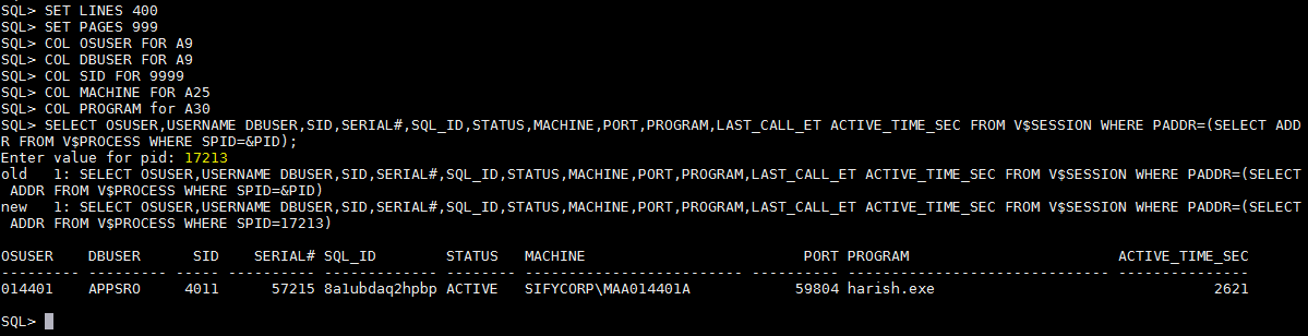 Davis Apps DBA: Finding details of an Oracle process using PID