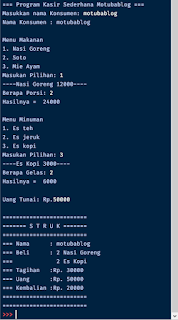 source code program kasir pada bahasa pemrograman python