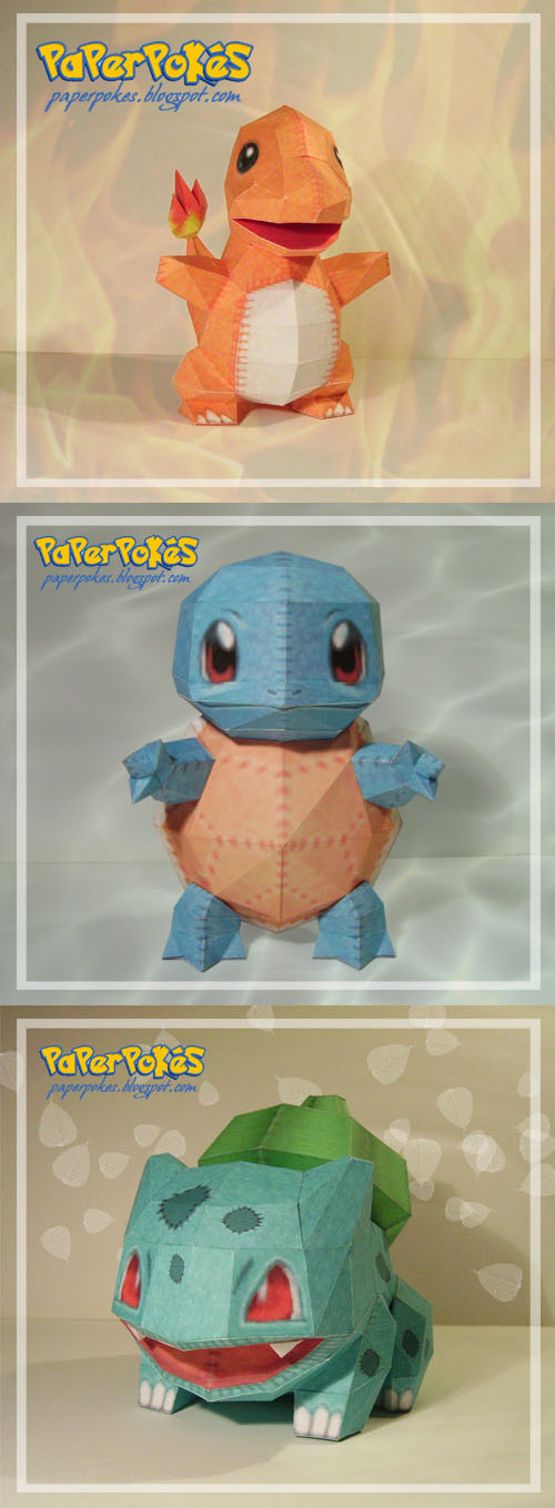 Pokemon: Charmander Squirtle and Bulbasaur Papercraft Dolls | Paperized ...
