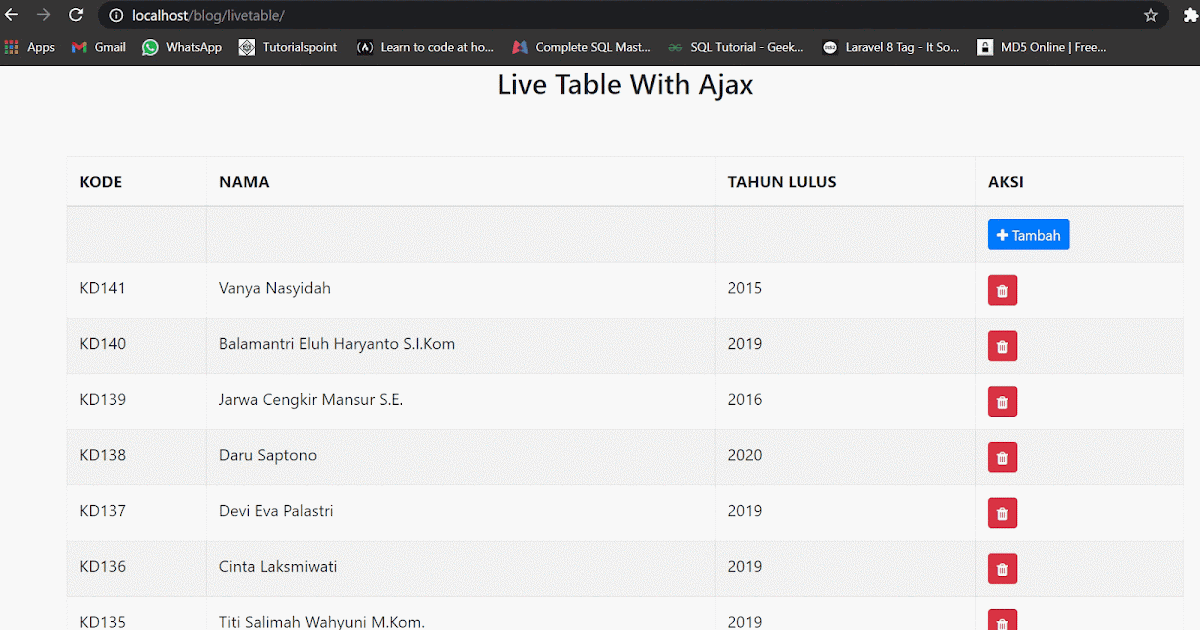 CodeIgniter Tutorial - CRUD Live Table dengan AJAX