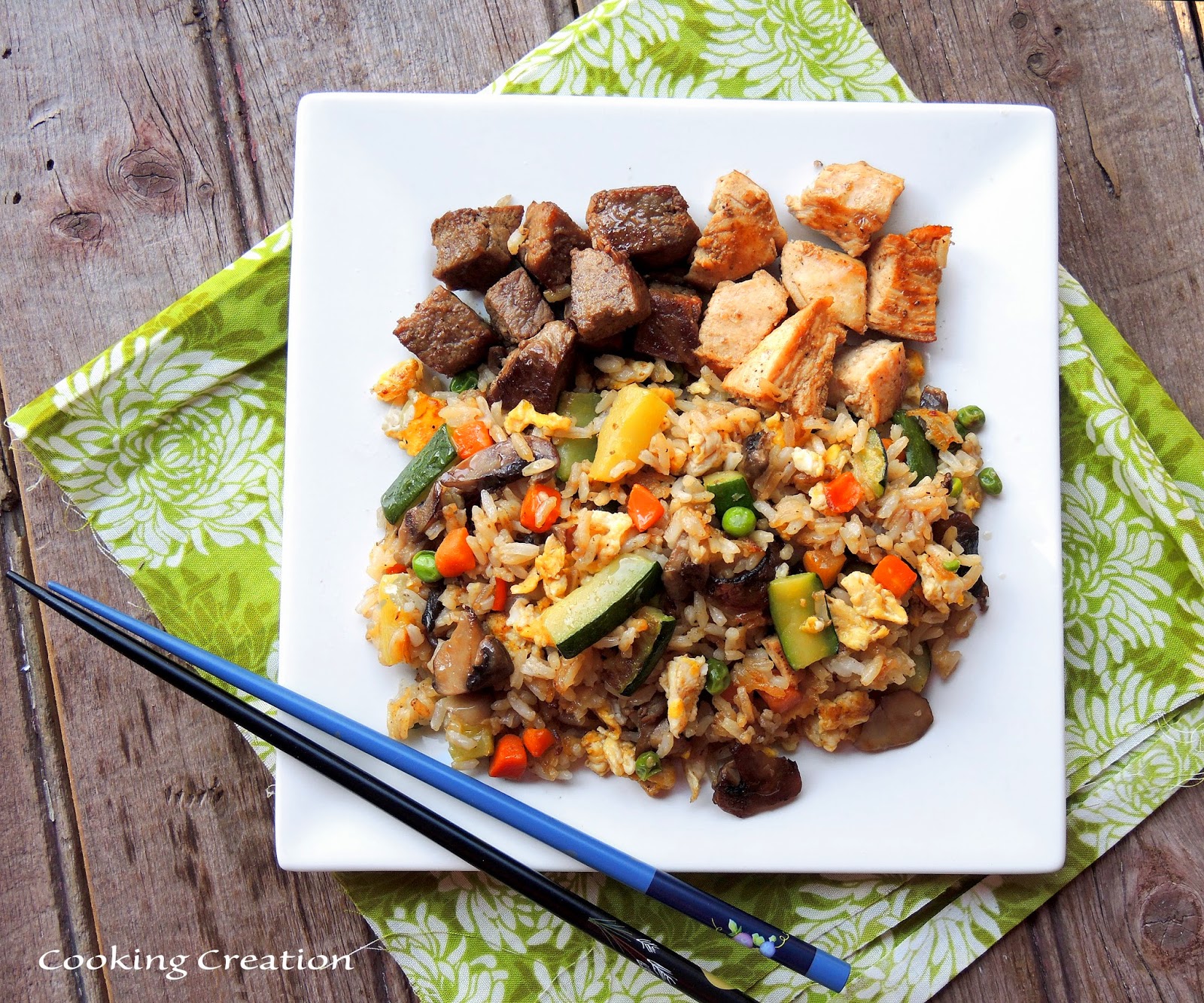Cooking Creation Ny Strip Steak And Chicken Stir Fry With Jasmine Rice
