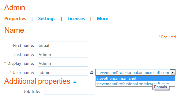 SteveMann's Path: Office 365: Changing the Domain of the Admin Account