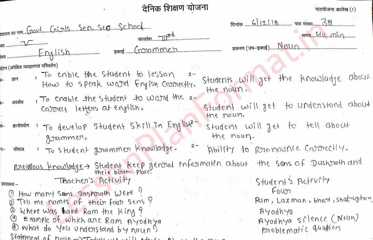 English Grammar Noun Lesson Plan English Grammar Noun Lesson Plan