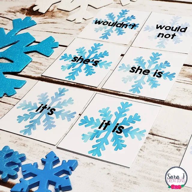 Contractions Matching Game Freebie with a Snowflake Theme | Sara J ...
