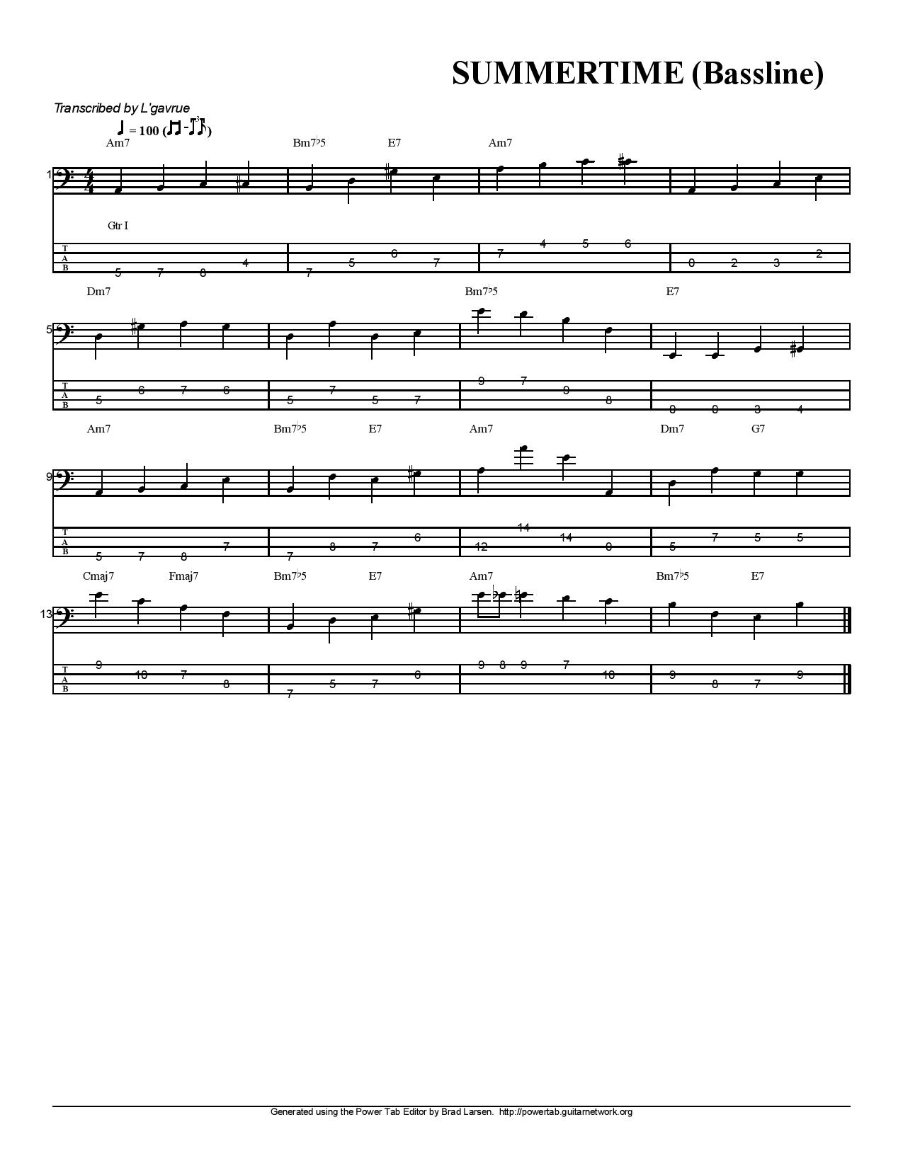 Bass transcriptions: SUMMERTIME
