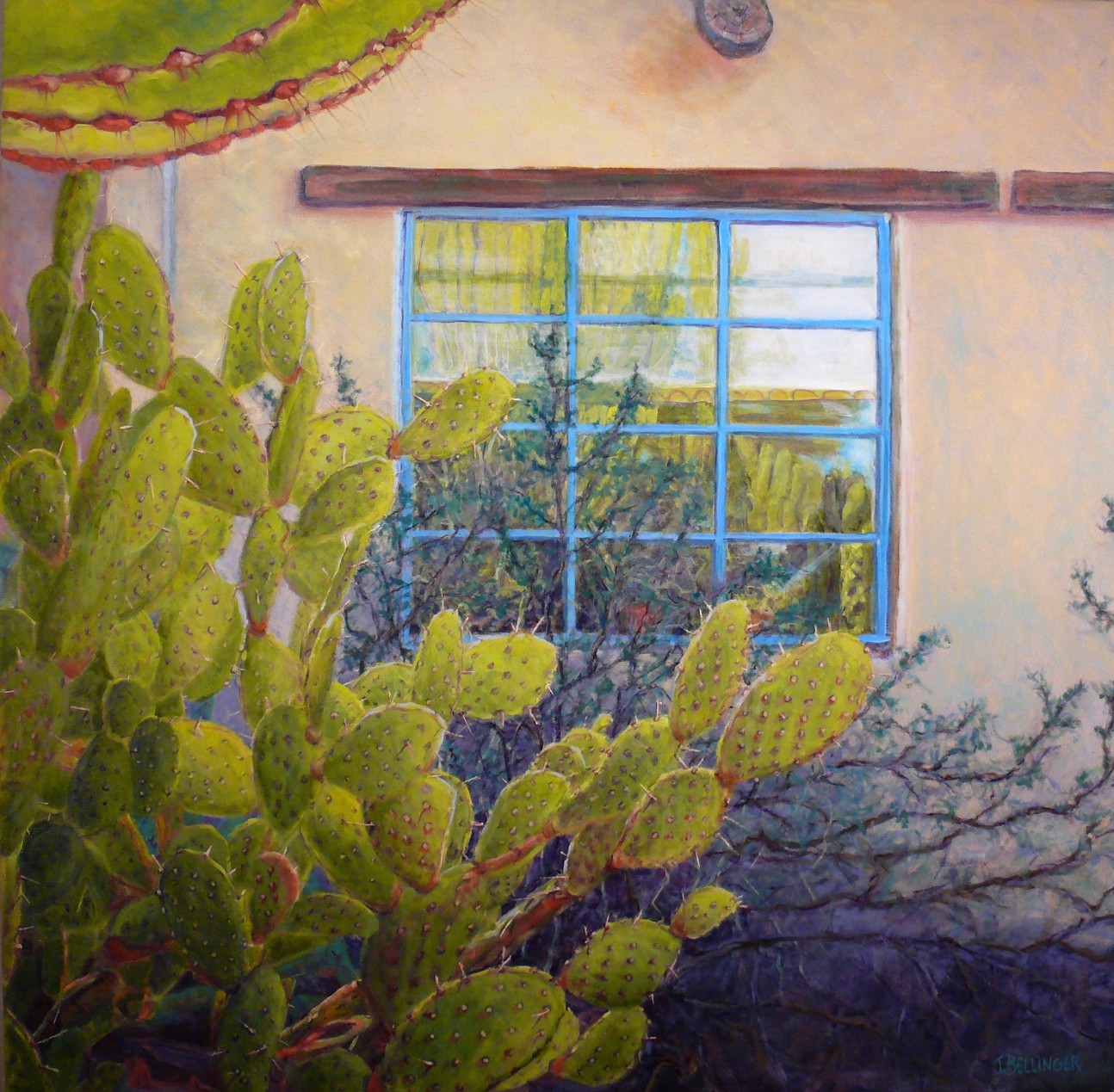 Jennifer Bellinger Studio: Blue Window, Prickly Pear Cactus
