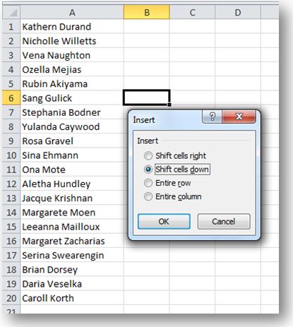 Inserting and deleting cells, rows and columns