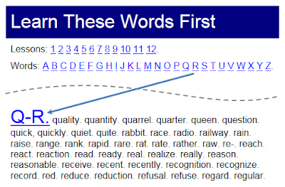 Learn These Words First: Find words quickly: Lessons and Words menu