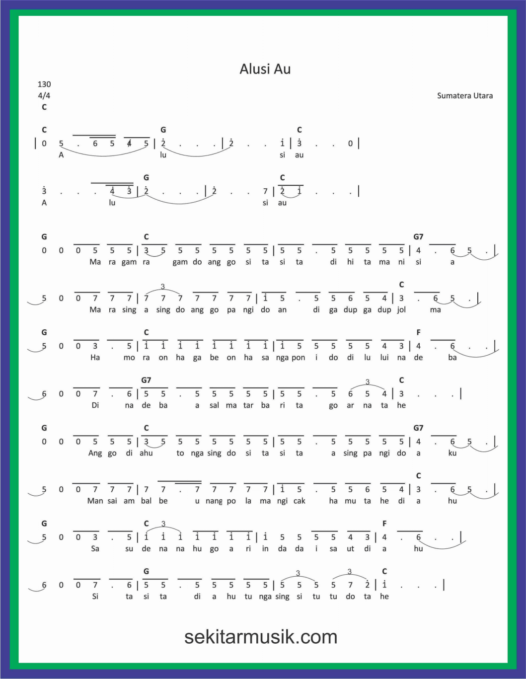 Not Angka Lagu Alusi Au - SEKITAR MUSIK