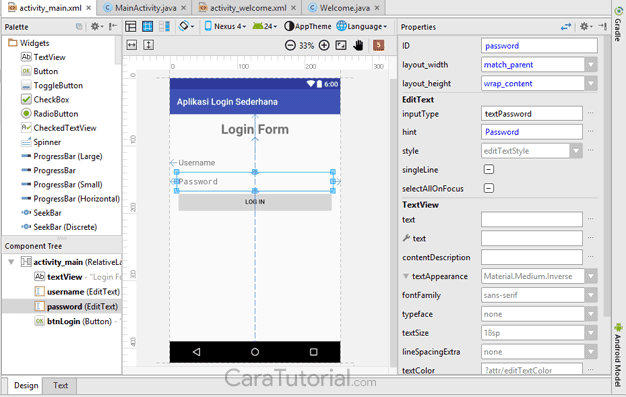 Aplikasi Login Sederhana Android Studio Tanpa Database - caratutorial.com
