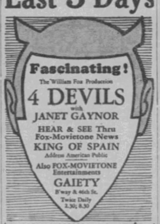 Count Every Mystery: Lost Media: 4 Devils (1928)
