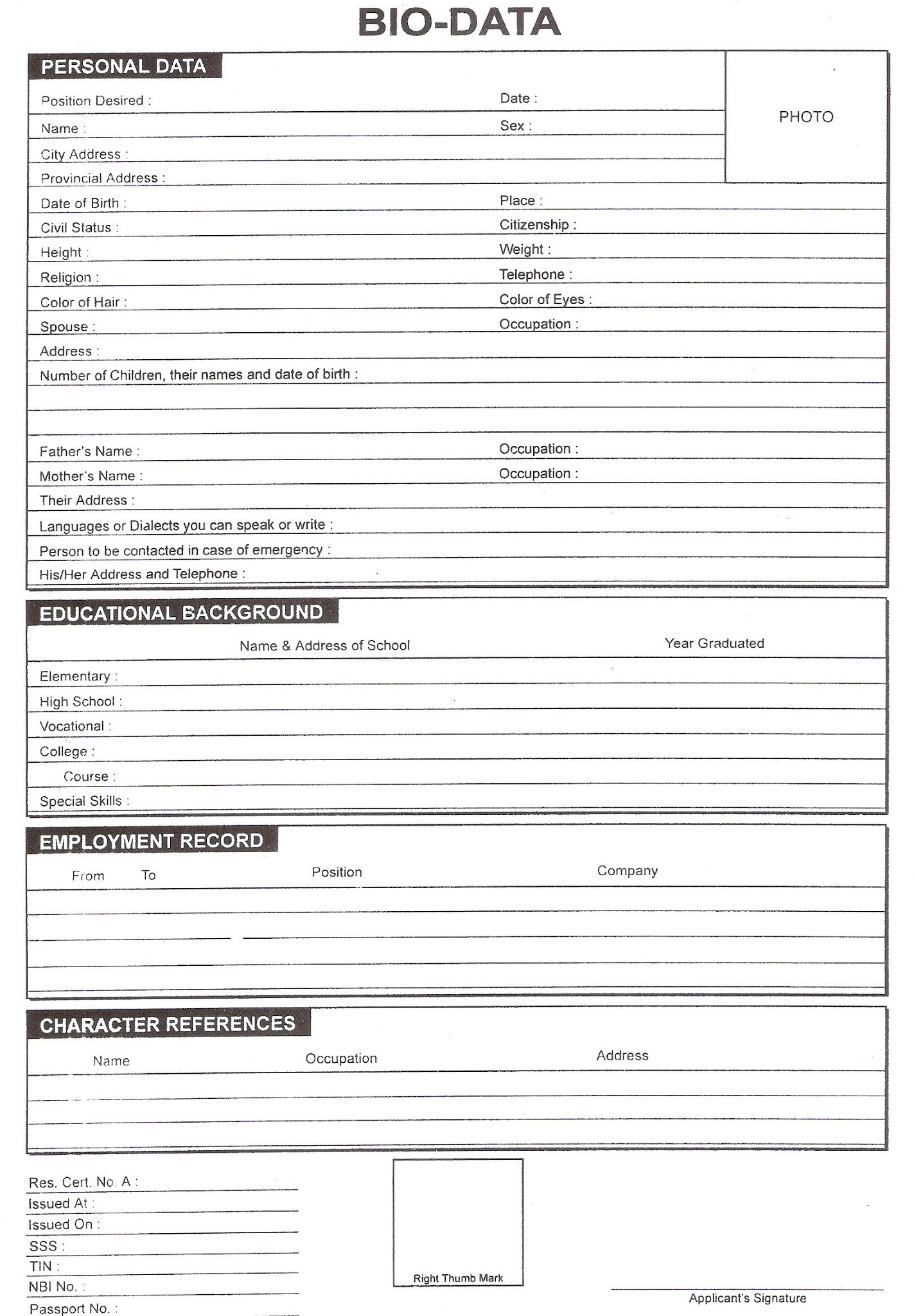 Bio Data Sheet Sample ~ Medical Resume