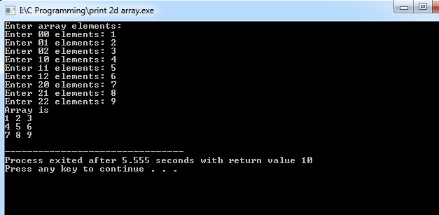 C Program to print two dimensional array