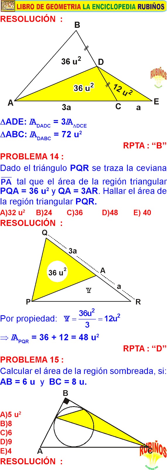 ÁREAS DE REGIONES TRIANGULARES PROBLEMAS RESUELTOS DE GEOMETRIA RUBIÑOS ...