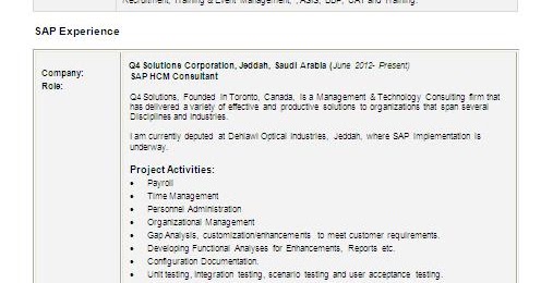 SAP HCM Professional Resume Format in Word Format